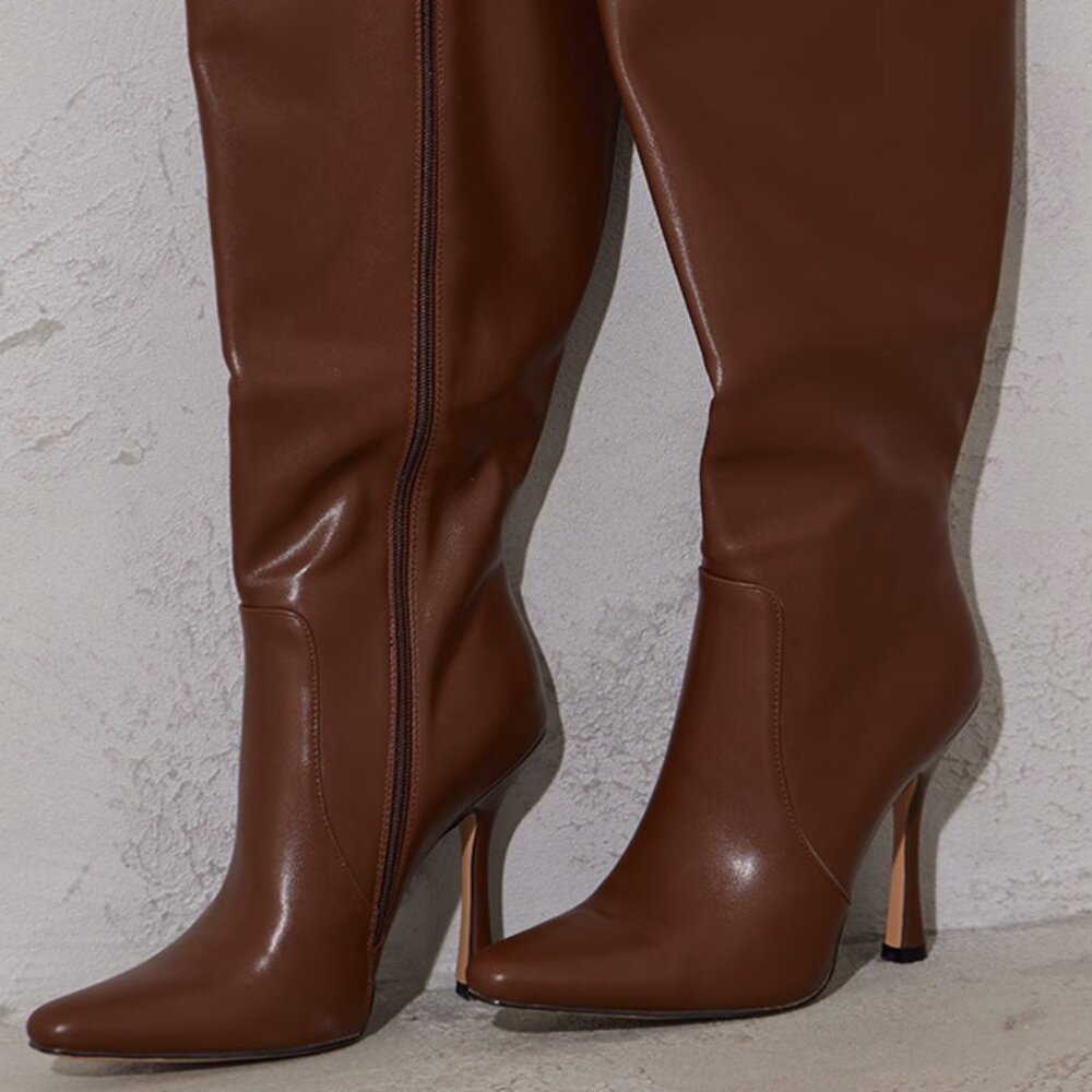 Pretty Little Thing Chocolate Pointed Toe Flare High … - Gem